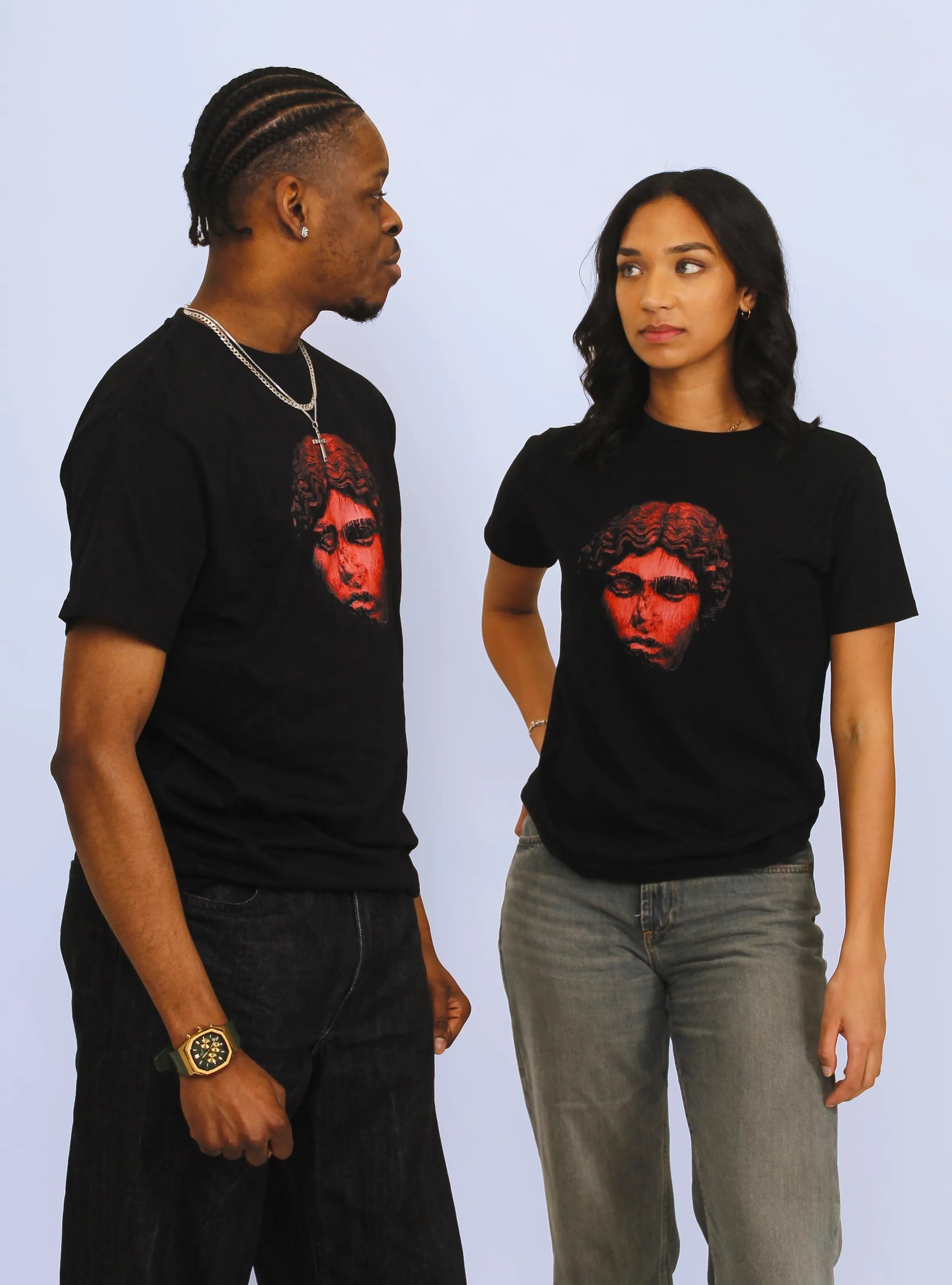Head No Shoulders Red Front Print Black T-shirt Unisex | RAINMAKR LDN